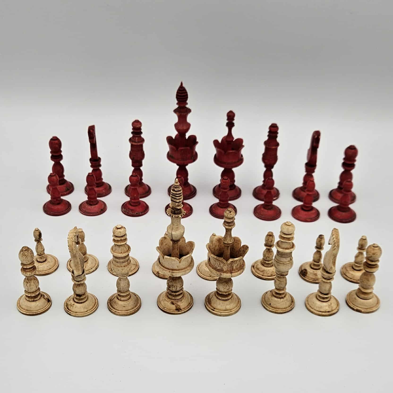 ANTIQUE LOTUS STYLE BONE CHESS SET - Islington Antiques and Interiors