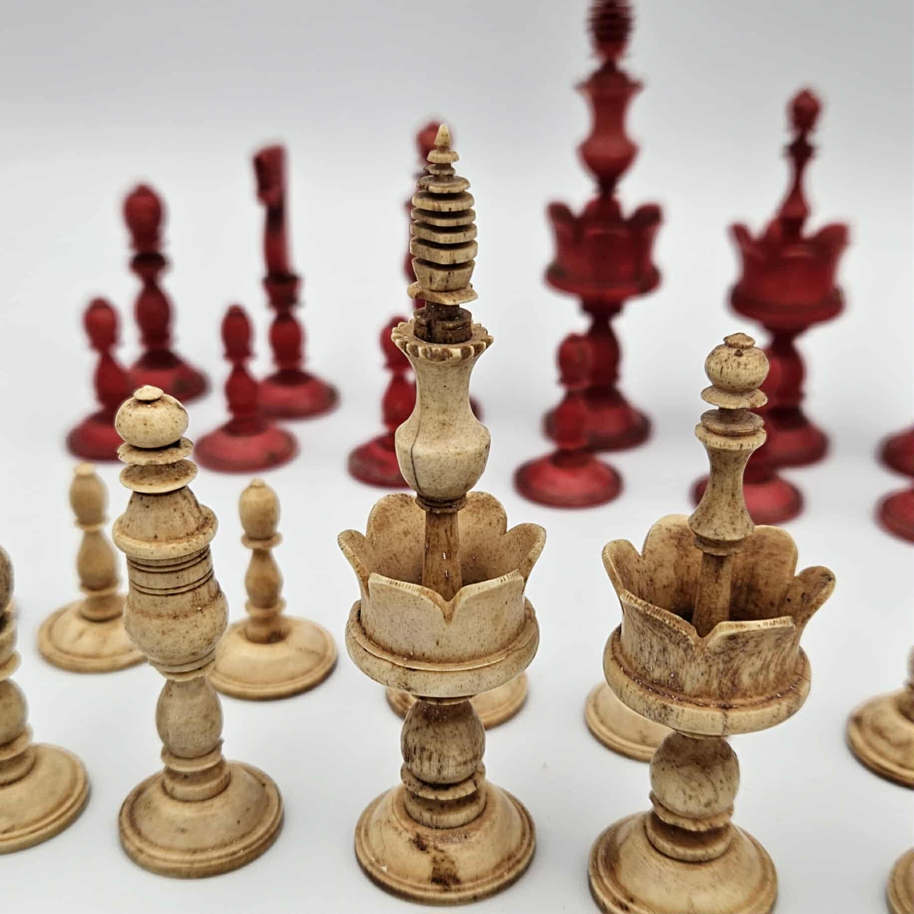 ANTIQUE LOTUS STYLE BONE CHESS SET - Islington Antiques and Interiors